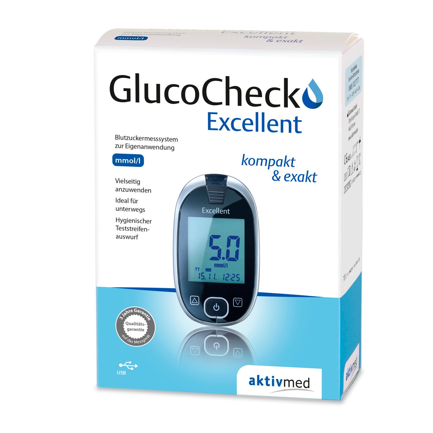 GlucoCheck Excellent Messgeräte-Set (mmol/L) zur Blutzuckerkontrolle 1 ...