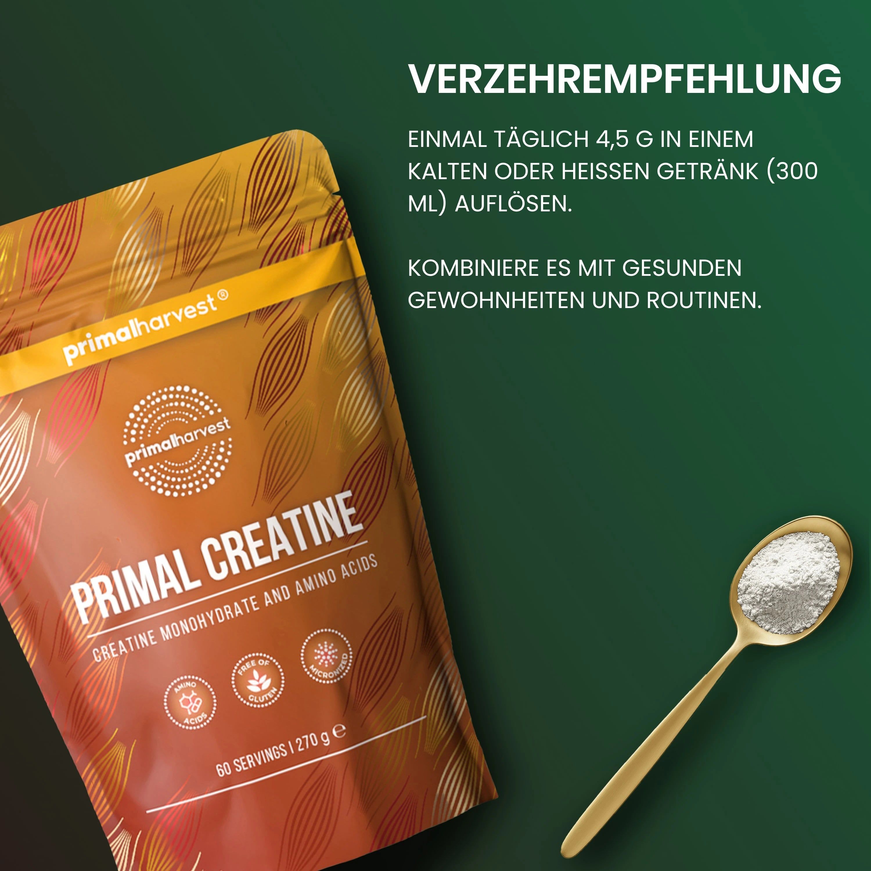Primal Harvest Creatine (270 g) – Creatinmonohydrat mit Aminosäuren 300 ...