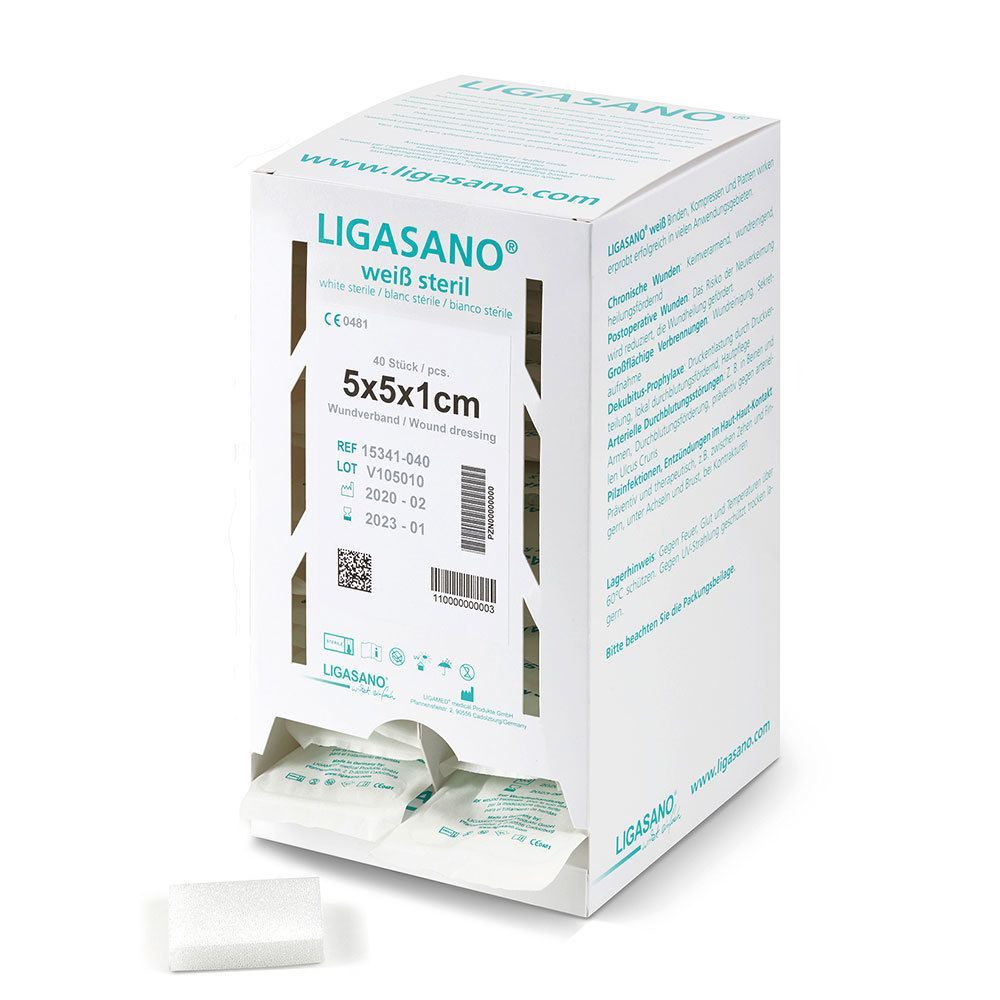 LIGASANO® weiß 1 x 5 x 5 cm steril 40 St - Shop Apotheke