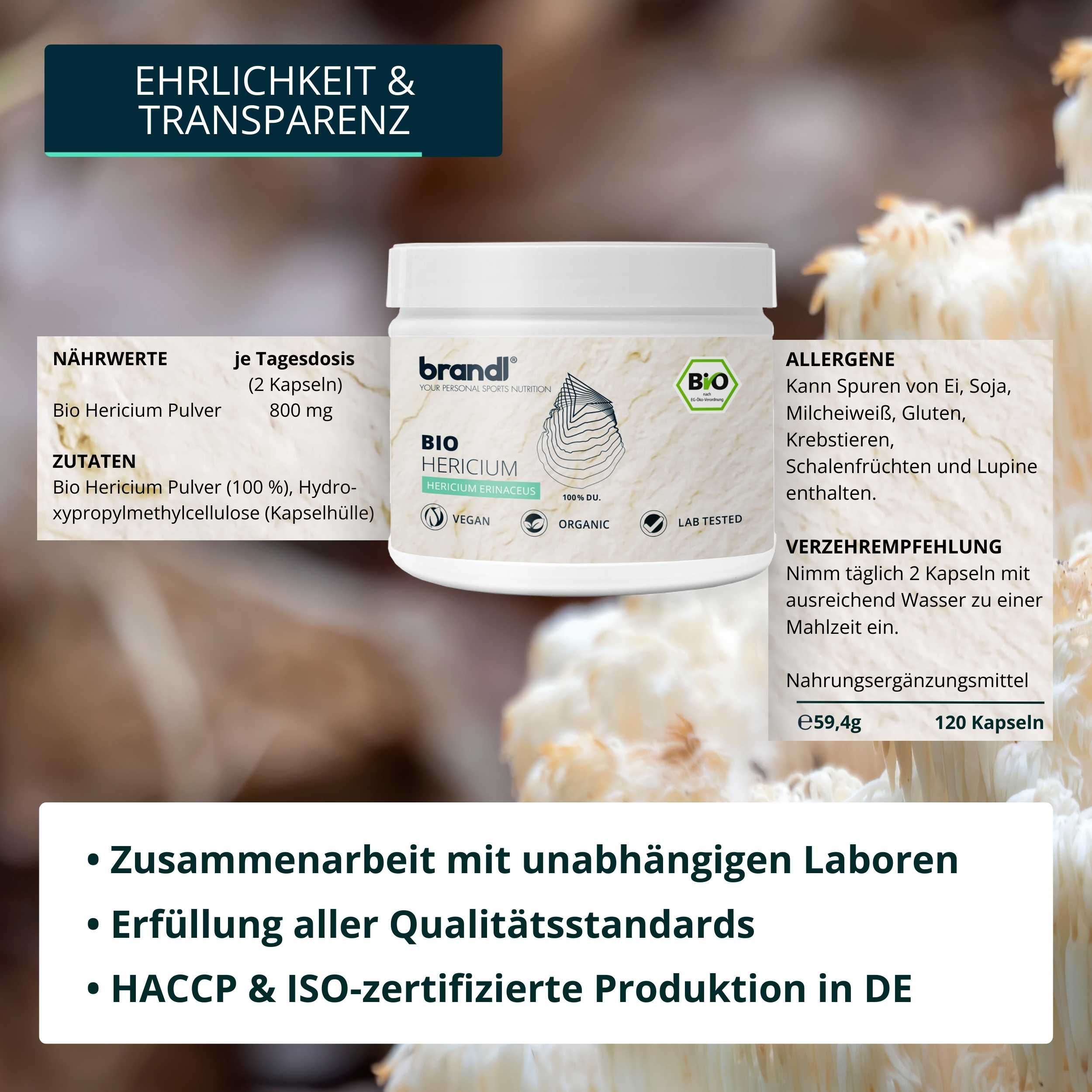 brandl® Bio Lions Mane (Hericium Erinaceus) Vitalpilz 120 St - Shop ...