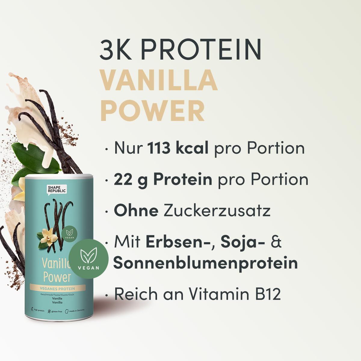 Veganes 3K Protein | Vanille Power Proteinshake | Shape Republic 420 kg ...