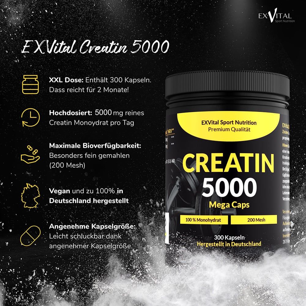 EXVital® Creatin 5000 Monohydrat mega caps 350 g - Shop Apotheke