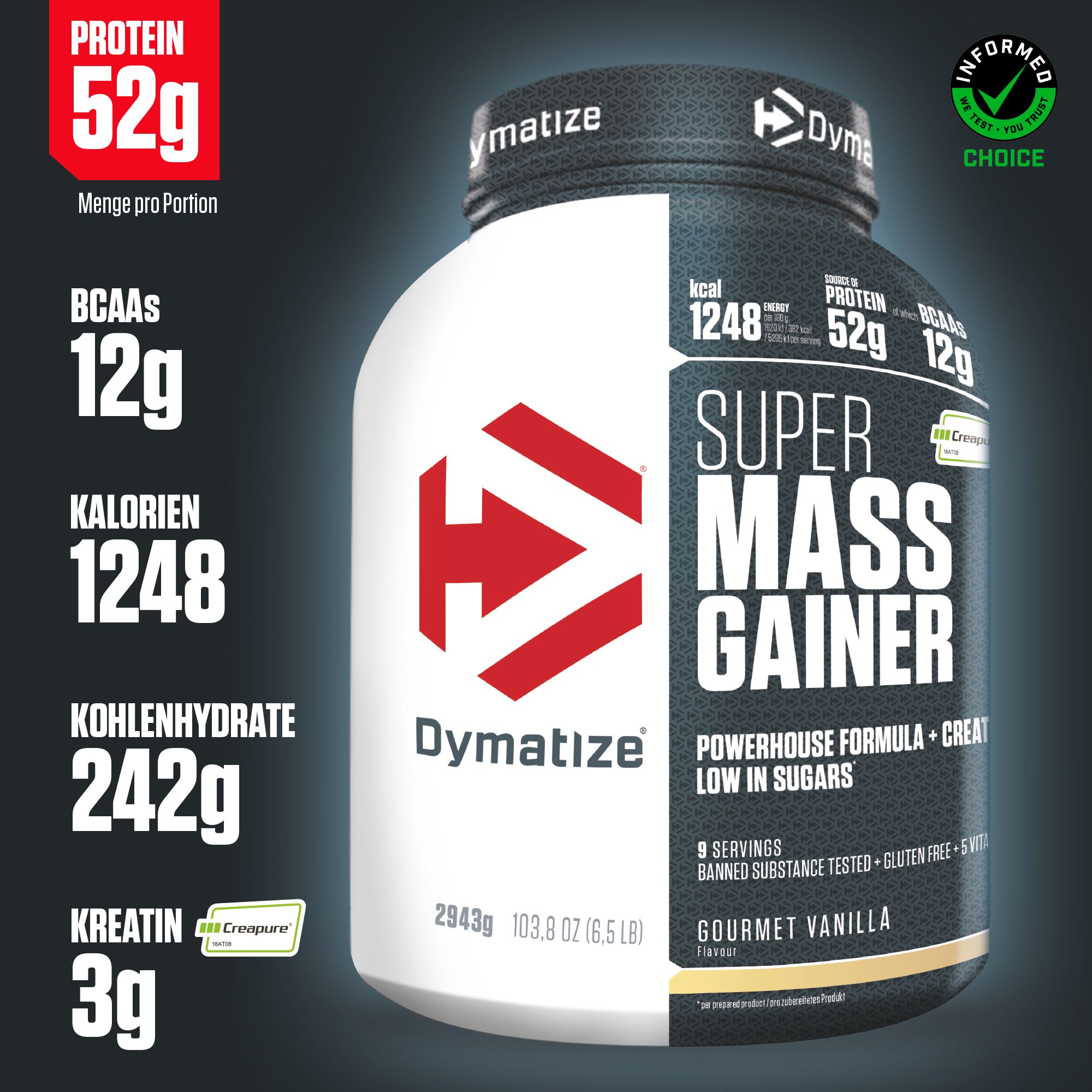 DYMATIZE Weight-Gainer Pulver Super Mass Kohlenhydrate Gourmet Vanilla ...