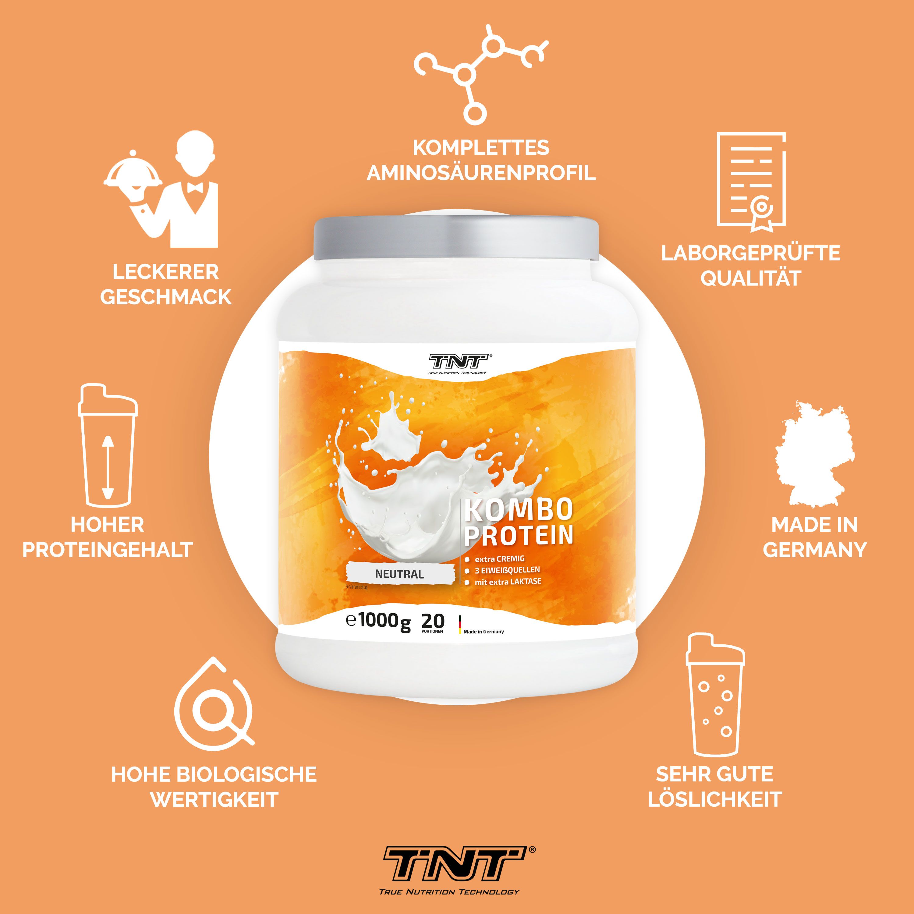 TNT Kombo Protein - 3 Eiweißquellen (Whey, Casein und Hühnerei) 1 kg ...