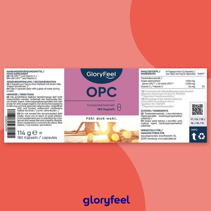 gloryfeel® OPC Traubenextrakt Kapseln + Vitamin C 180 St - Shop Apotheke