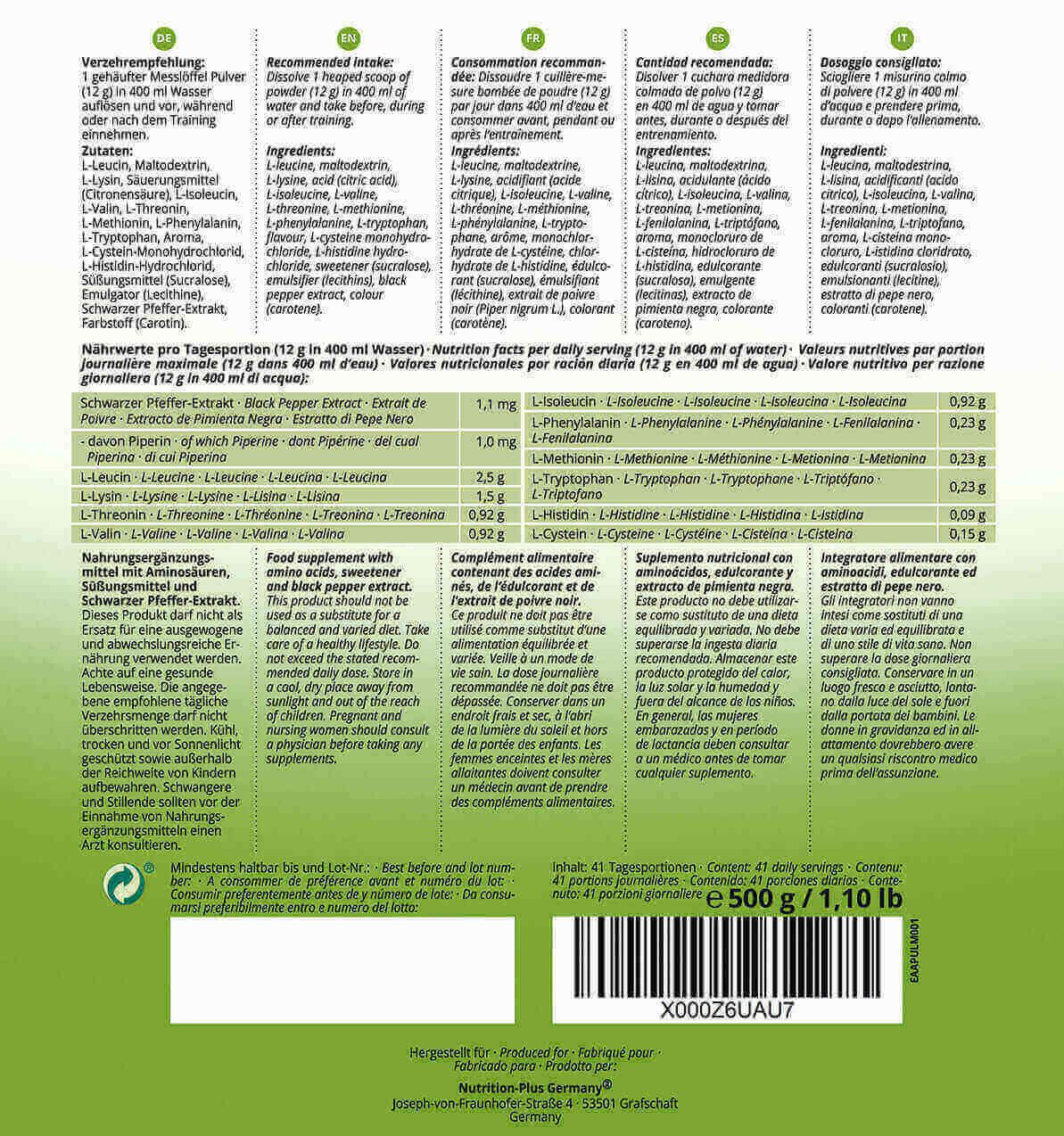 Nutri+ Instant EAA Aminosäuren 500 g - Shop Apotheke Nutri+ Instant EAA Aminosäuren 500 g - Shop Apotheke