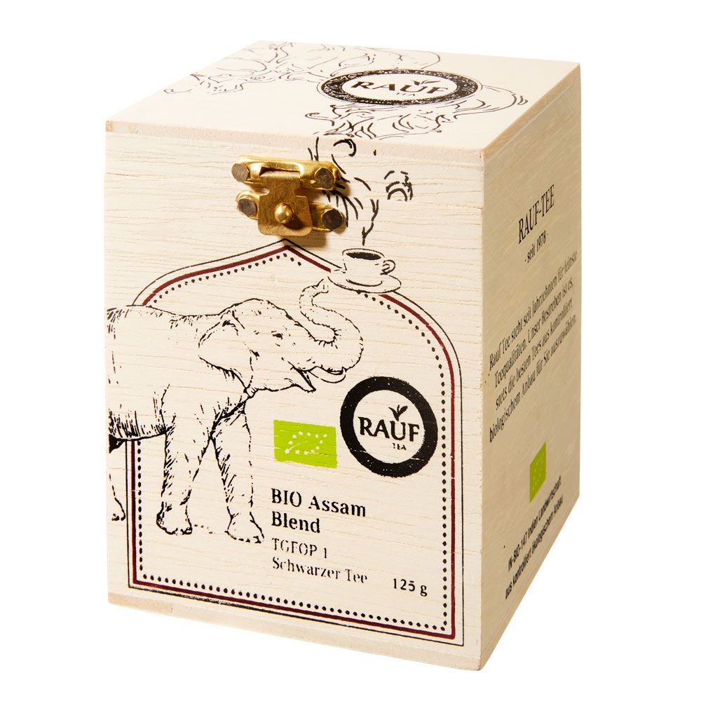 Rauf Tee Schwarztee Assam Blend Bio Holzkiste 0,125 kg - Shop Apotheke