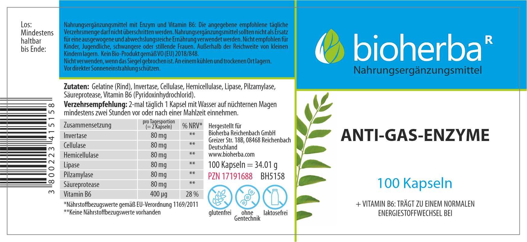 Bioherba Anti-Gas-Enzyme Kapseln 100 St - Shop Apotheke