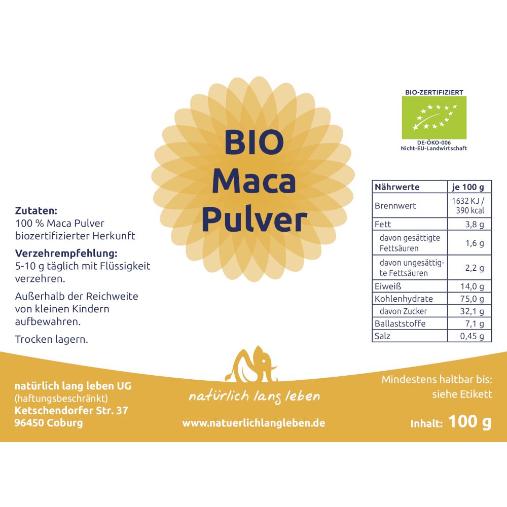 natürlich lang leben BIO Maca Pulver 100 g - SHOP APOTHEKE