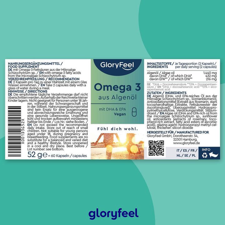 gloryfeel® Omega 3 Algenöl Kapseln 60 St - Shop Apotheke