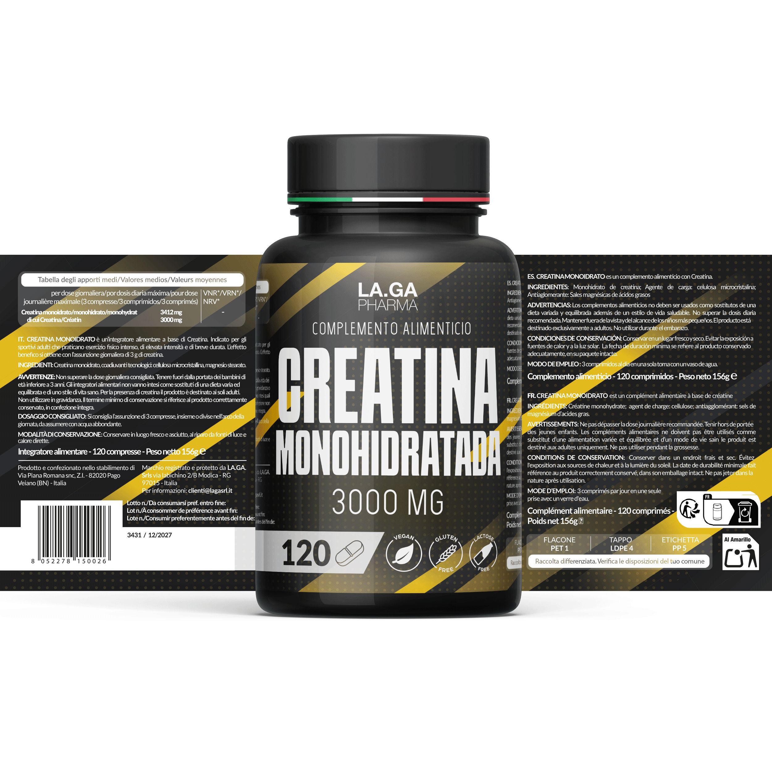 Kreatin-Monohydrat – 120 Tabletten, mit 3000 mg reinem Kreatin pro ...