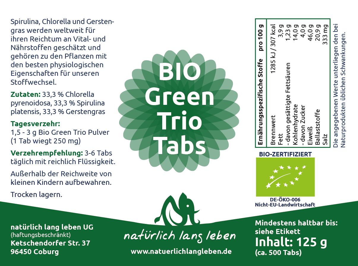 natürlich lang leben BIO Green Trio Tabs 125 g - Shop Apotheke