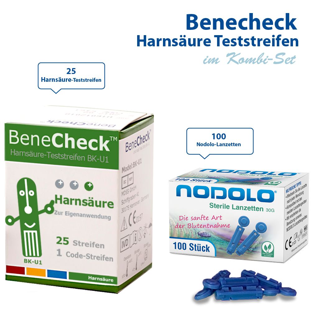 BeneCheck Harnsäure Teststeifen und Nodolo Lanzetten 25 St - SHOP APOTHEKE