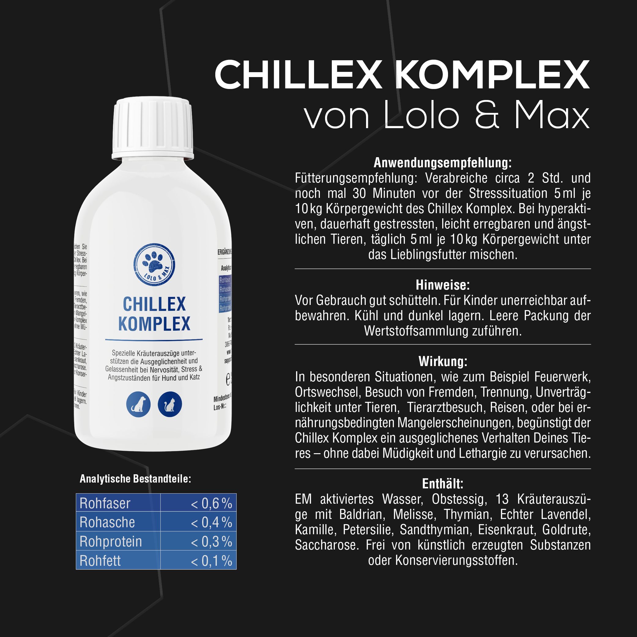 Lolo & Max - Chillex Beruhigungskomplex für Hunde und Katzen 250 ml ...