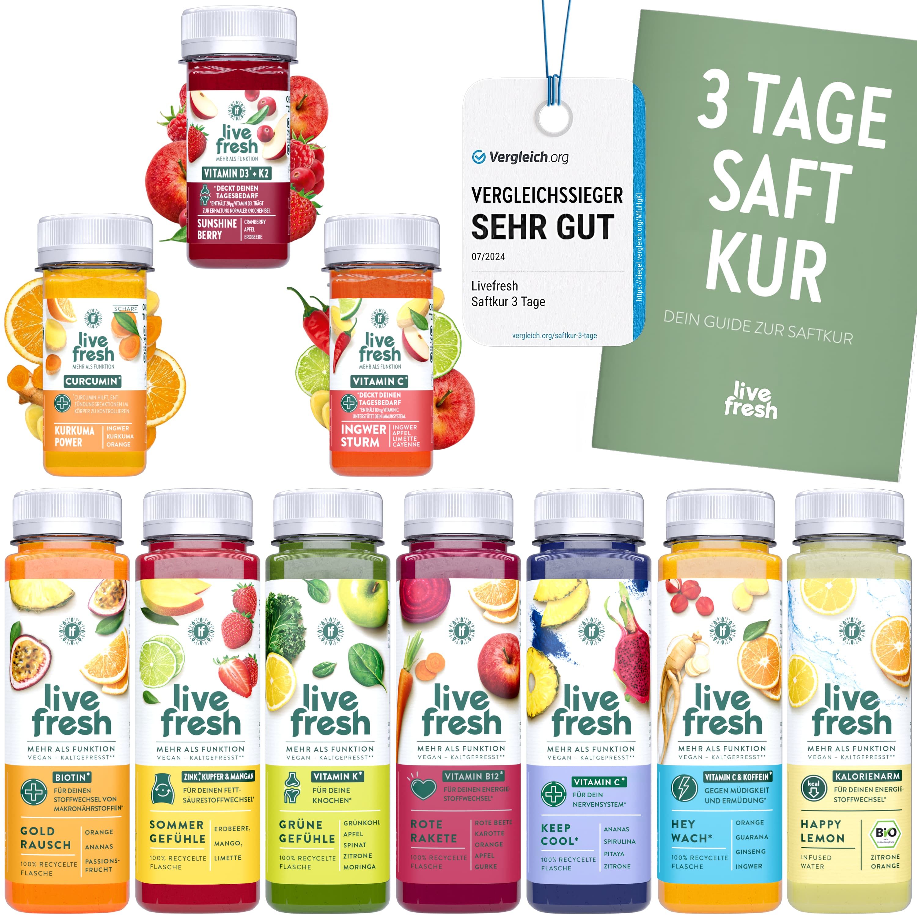 LiveFresh Saftkur 3 Tage - 21 Säfte (250ml) & 9 Shots (60ml) - 5,25 ...
