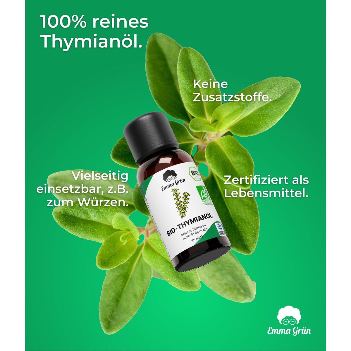 Emma Grün® Set ätherisches Bio Thymianöl naturrein & hochdossiert 30 ml ...