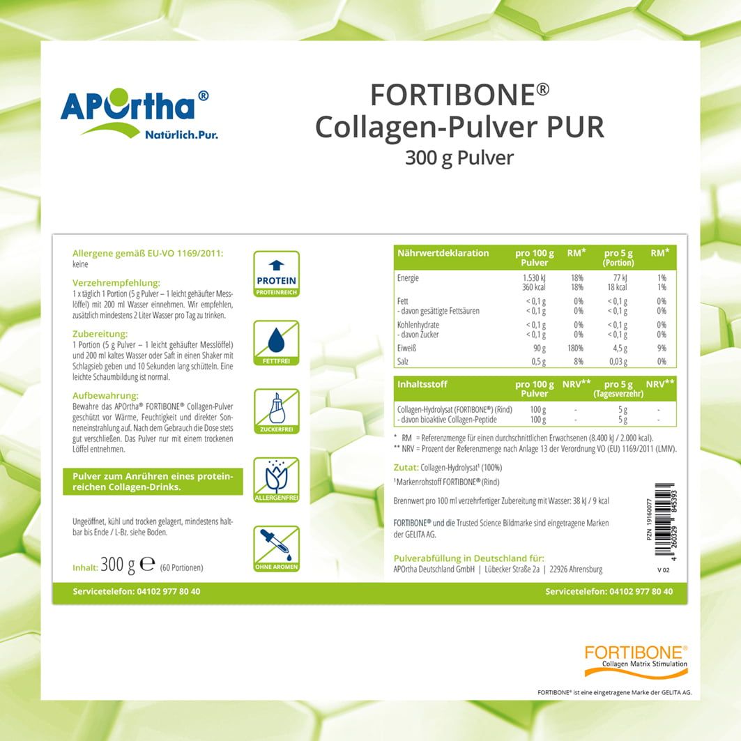 APOrtha® FORTIBONE® B (Rind) Collagen-Peptide Pulver PUR 300 g - Shop ...