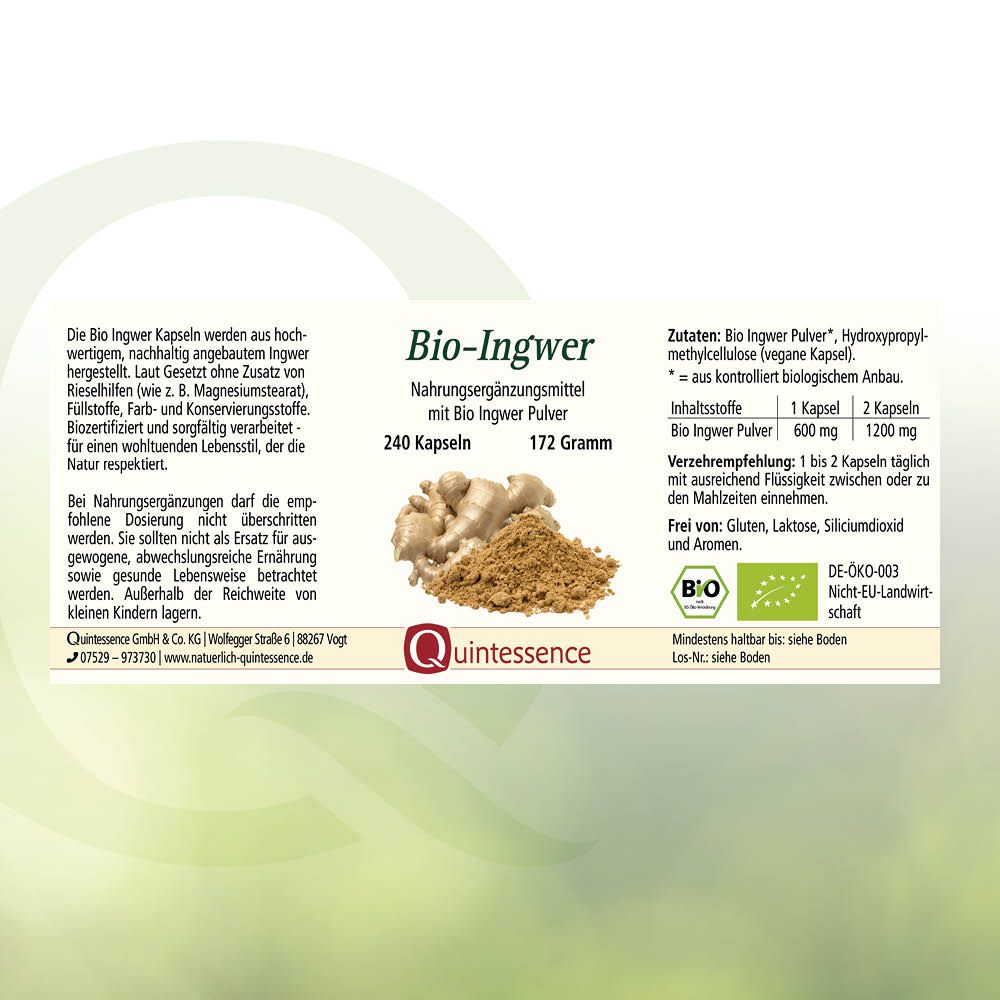 Bio-Ingwer Kapseln in Bioqualität von Quintessence 172 g - Shop Apotheke