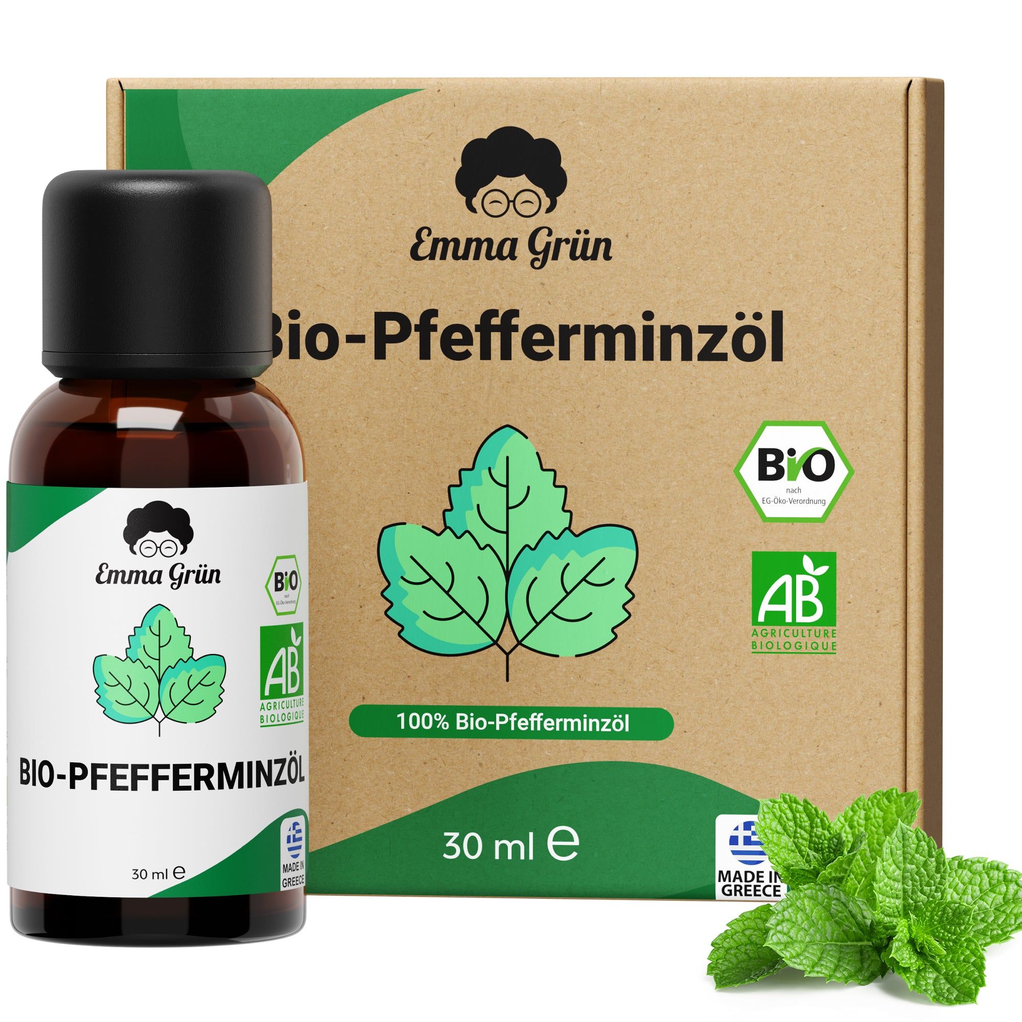 Emma Grün® ätherisches Bio Pfefferminzöl naturrein & hochdosiert 30 ml ...