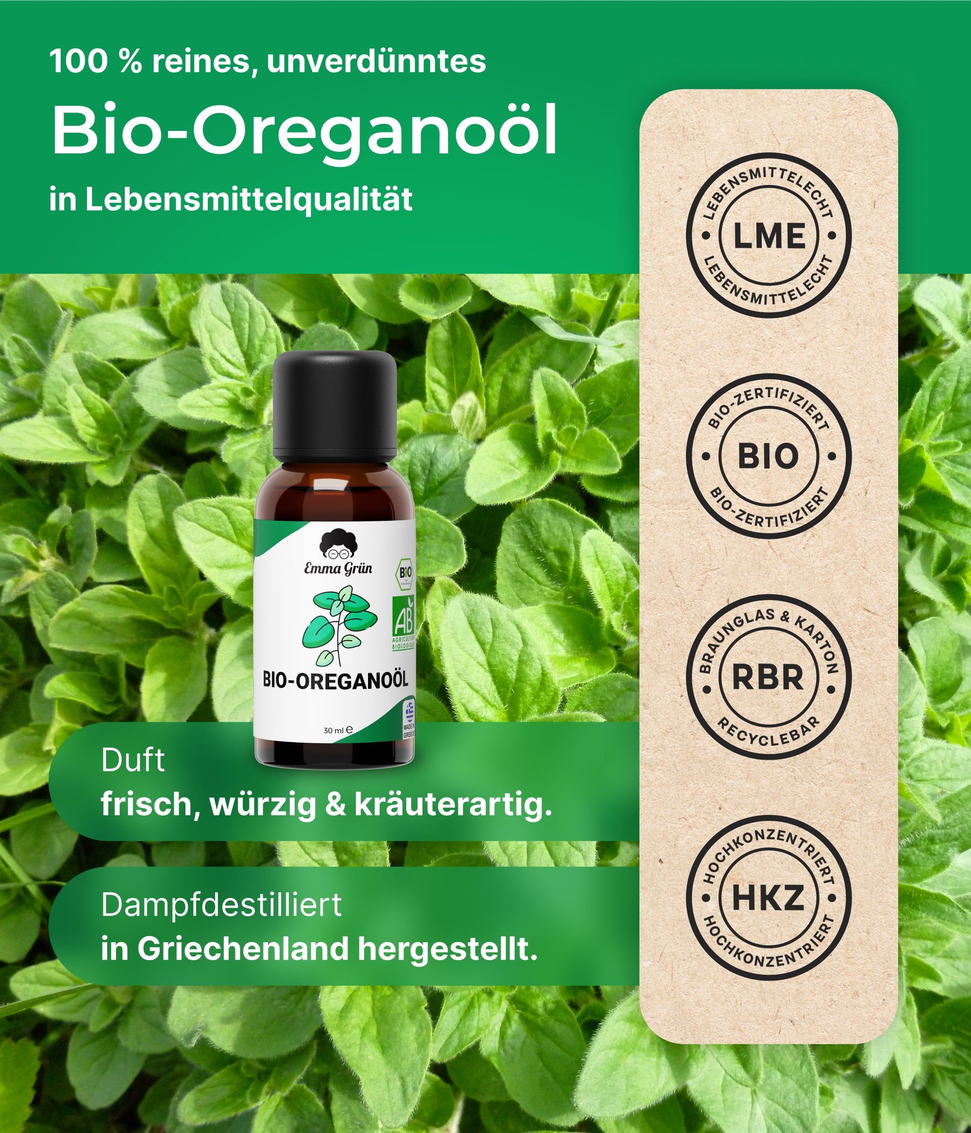 Emma Grün® ätherisches Bio Oreganoöl naturrein & hochdosiert 30 ml ...