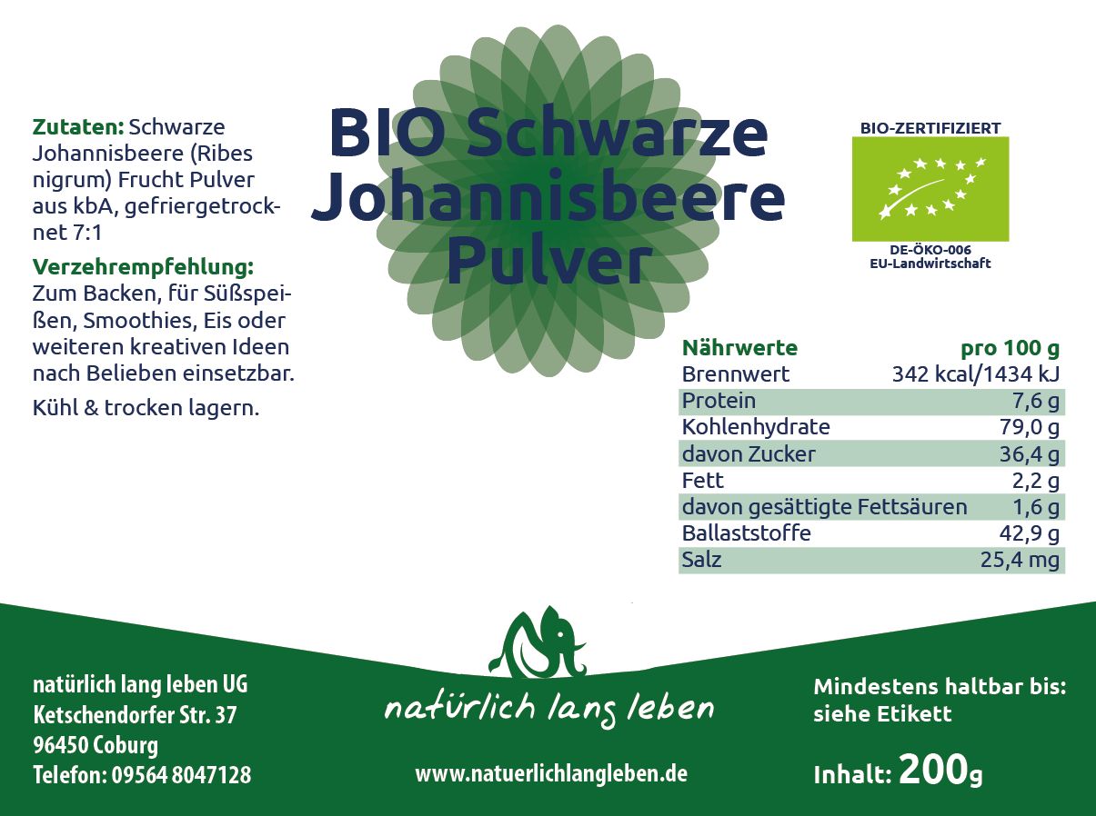 natürlich lang leben BIO Schwarze Johannisbeere (Cassis) Fruchtpulver ...