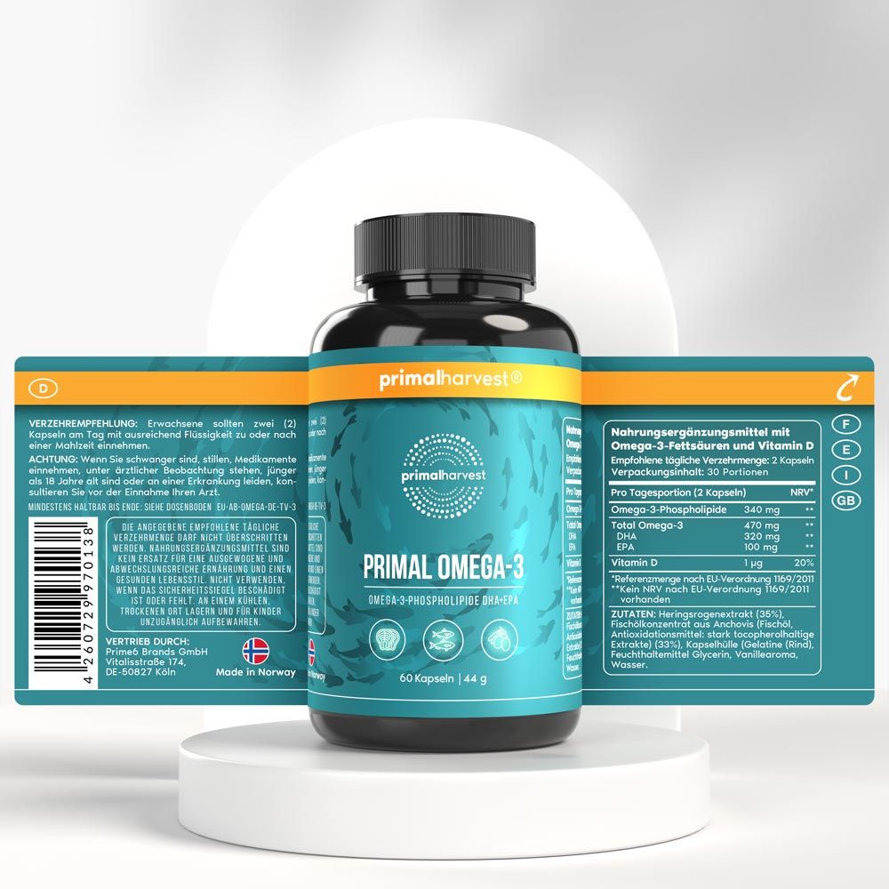 Omega-3 Premium Fischöl (Kaviar) Kapseln von Primal Harvest® 60 St ...