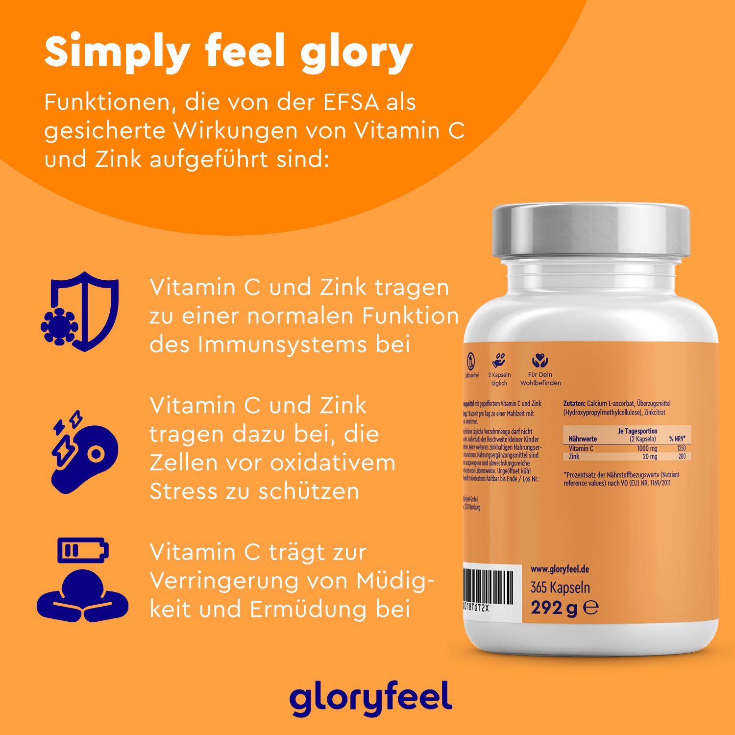 gloryfeel® Vitamin C + Zink Kapseln 365 St - Shop Apotheke