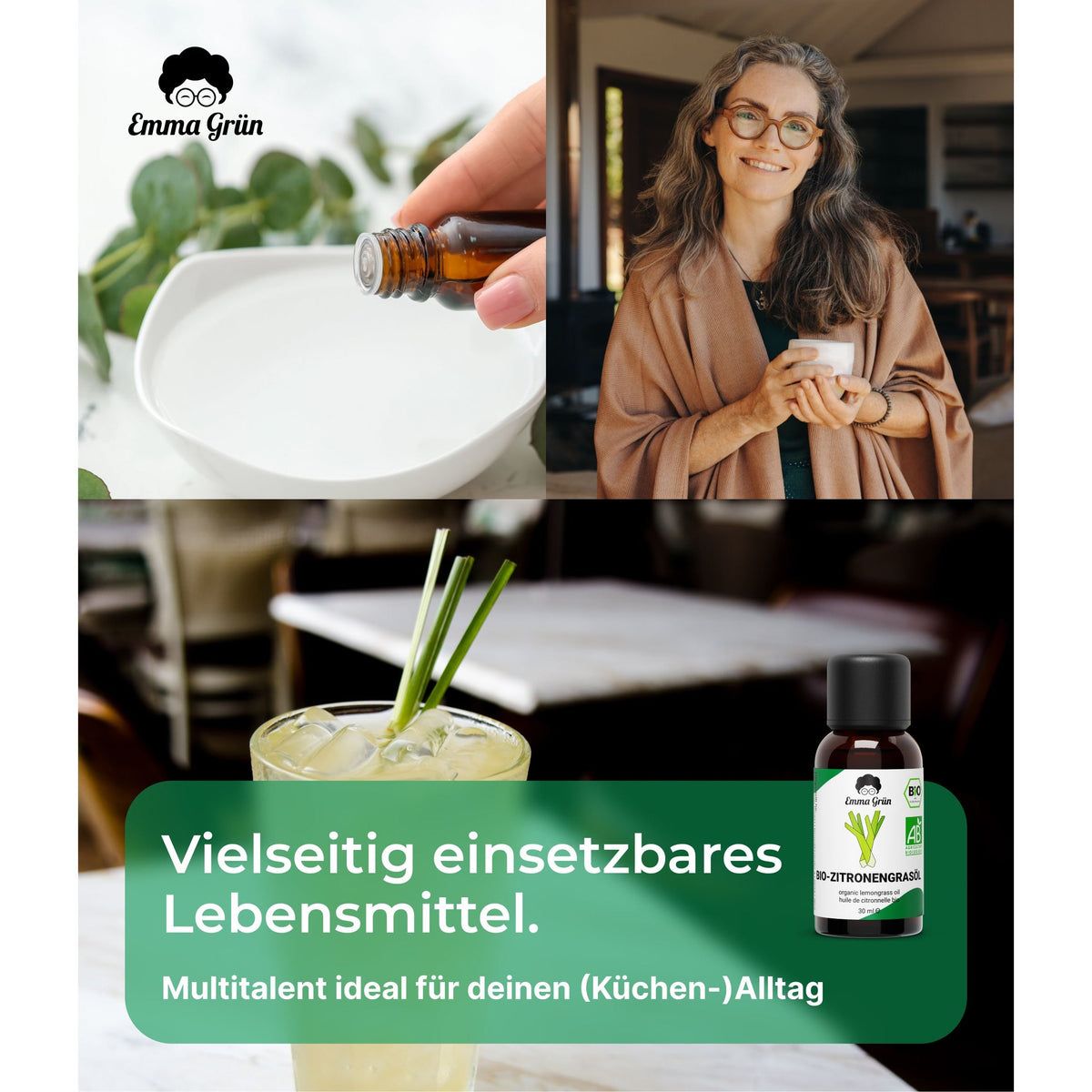 Emma Grün® Set ätherisches Bio Zitronengrasöl naturrein & hochdossiert ...