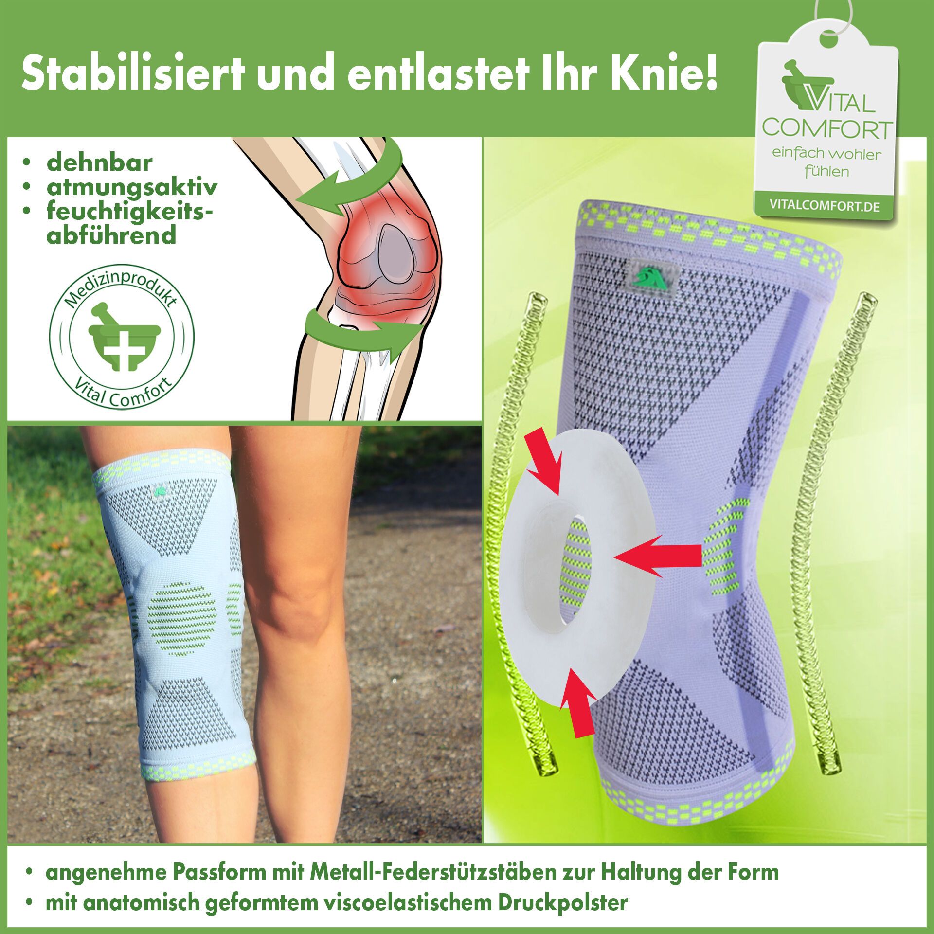 Vital Comfort Kniebandage PatellaTec für Sport u. Regeneration ...