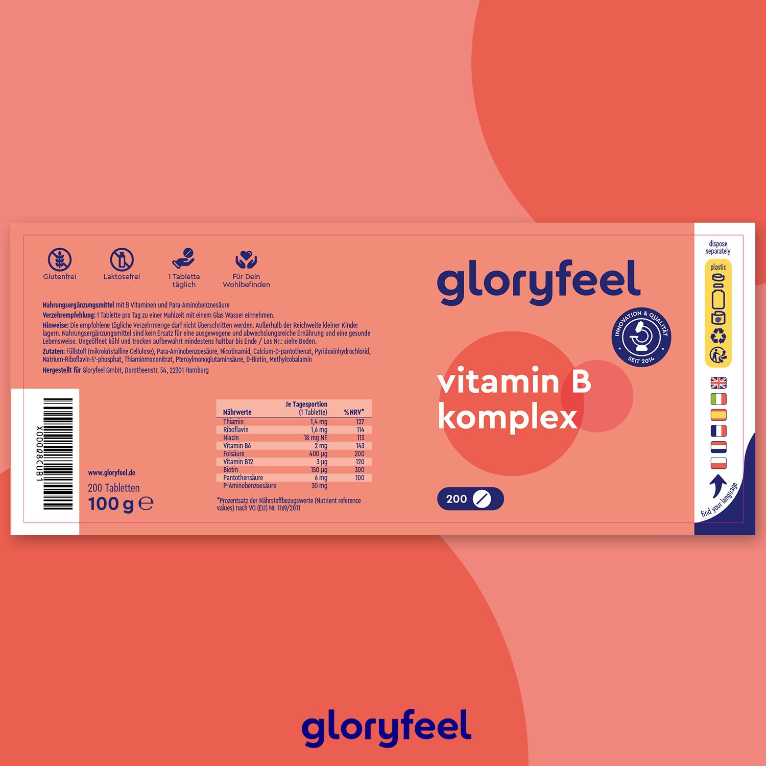gloryfeel® Vitamin B Komplex Tabletten 200 St - Shop Apotheke