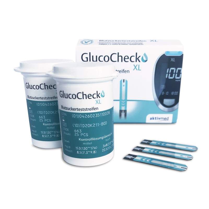 GlucoCheck XL Teststreifen zur Blutzuckerkontrolle bei Diabetes 100 St ...