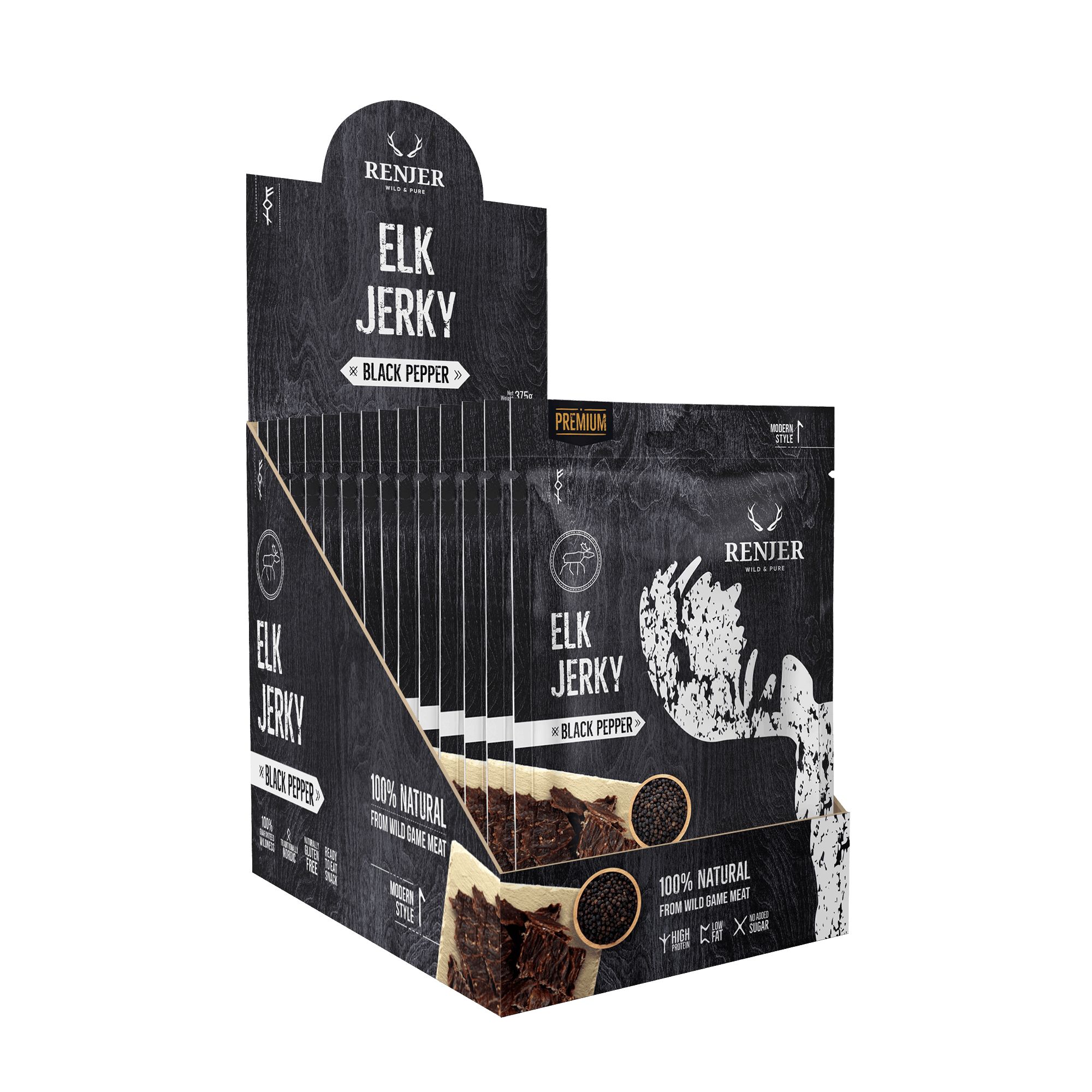 Renjer Elk Jerky Black Pepper 15x25 g - Shop Apotheke