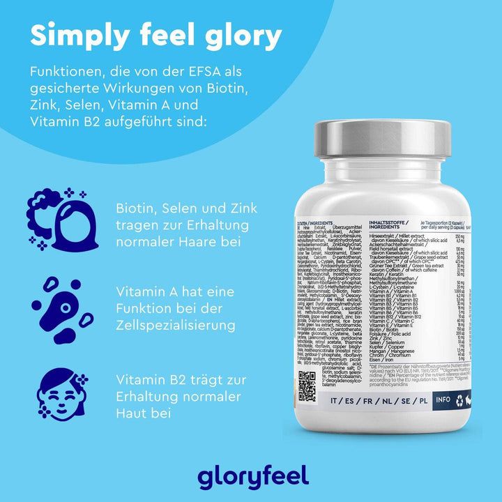 gloryfeel® Haar Vitamine Kapseln + Biotin und Zink 180 St - Shop Apotheke