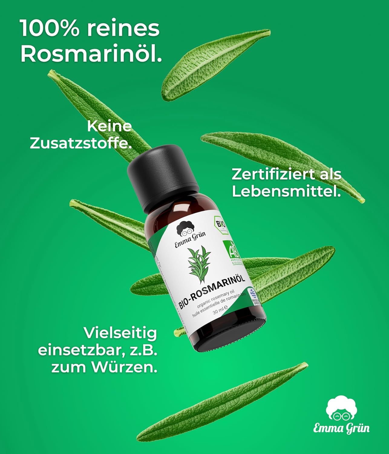 Emma Grün® ätherisches Bio Rosmarinöl naturrein & hochdosiert 30 ml ...