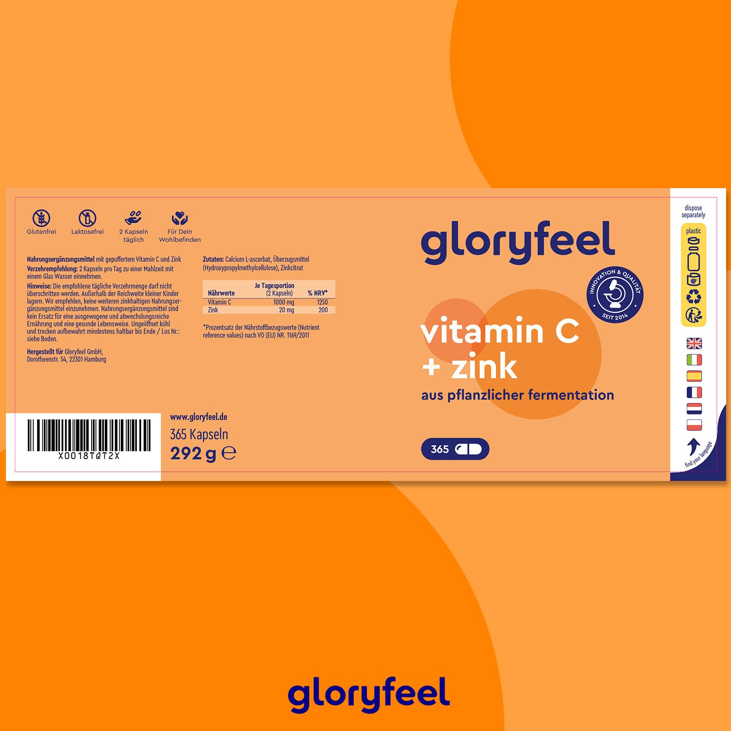 gloryfeel® Vitamin C + Zink Kapseln 365 St - Shop Apotheke