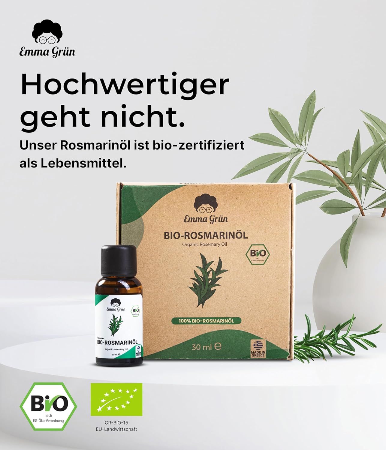 Emma Grün® ätherisches Bio Rosmarinöl naturrein & hochdosiert 30 ml ...