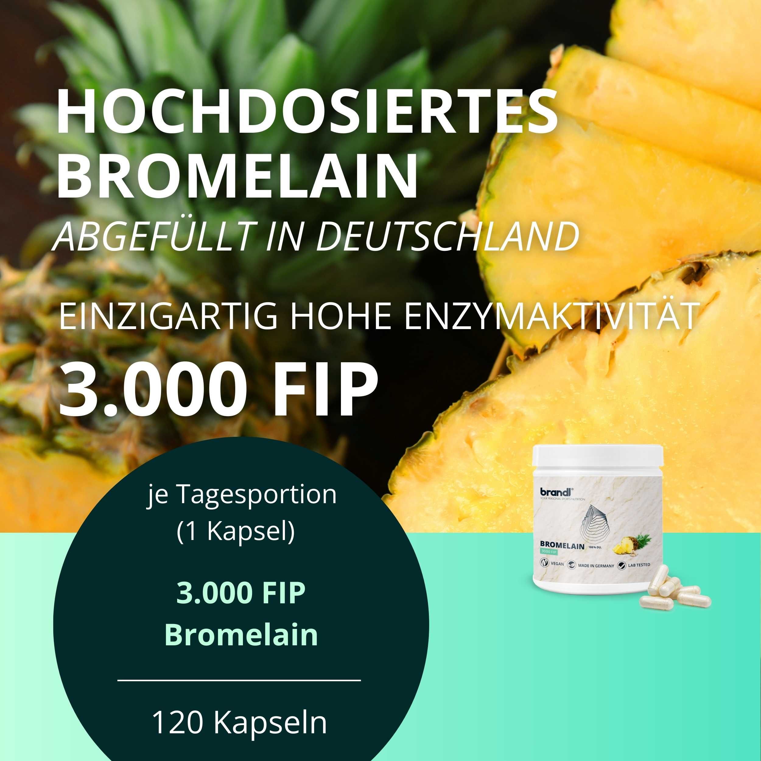 brandl® Bromelain hochdosiert | Enzyme aus der Ananas mit 3.000 F.I.P. | Premium Kapseln 120 St ...