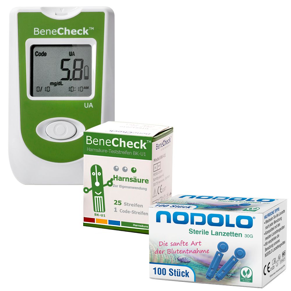BeneCheck Harnsäure-Messgerät Premium- Kombi Set mit Teststreifen und ...