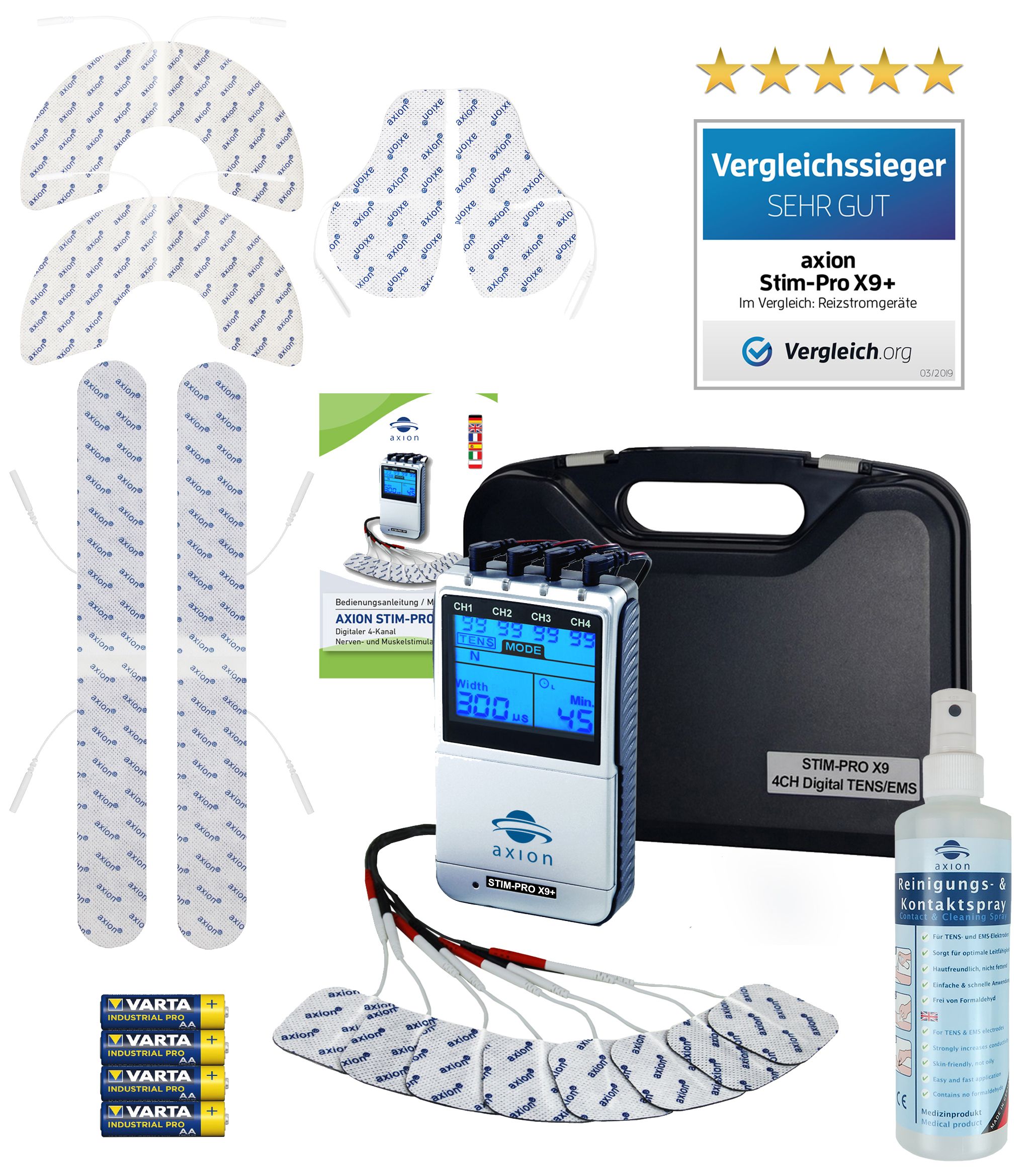 axion® 4 Kanal TENS EMS Kombigerät STIM-PRO X9+ mit Spray und ...